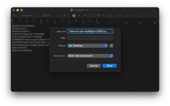 How to create an iCal (.ics) file for your event